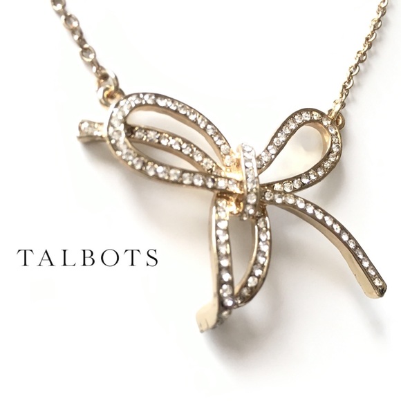 Talbots | Jewelry | Nwt Talbots Bow Rhinestone Gold Necklace | Poshmark